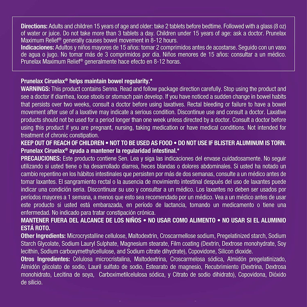 Prunelax Maximum Relief 60 Tabs – Healthtex Distributors